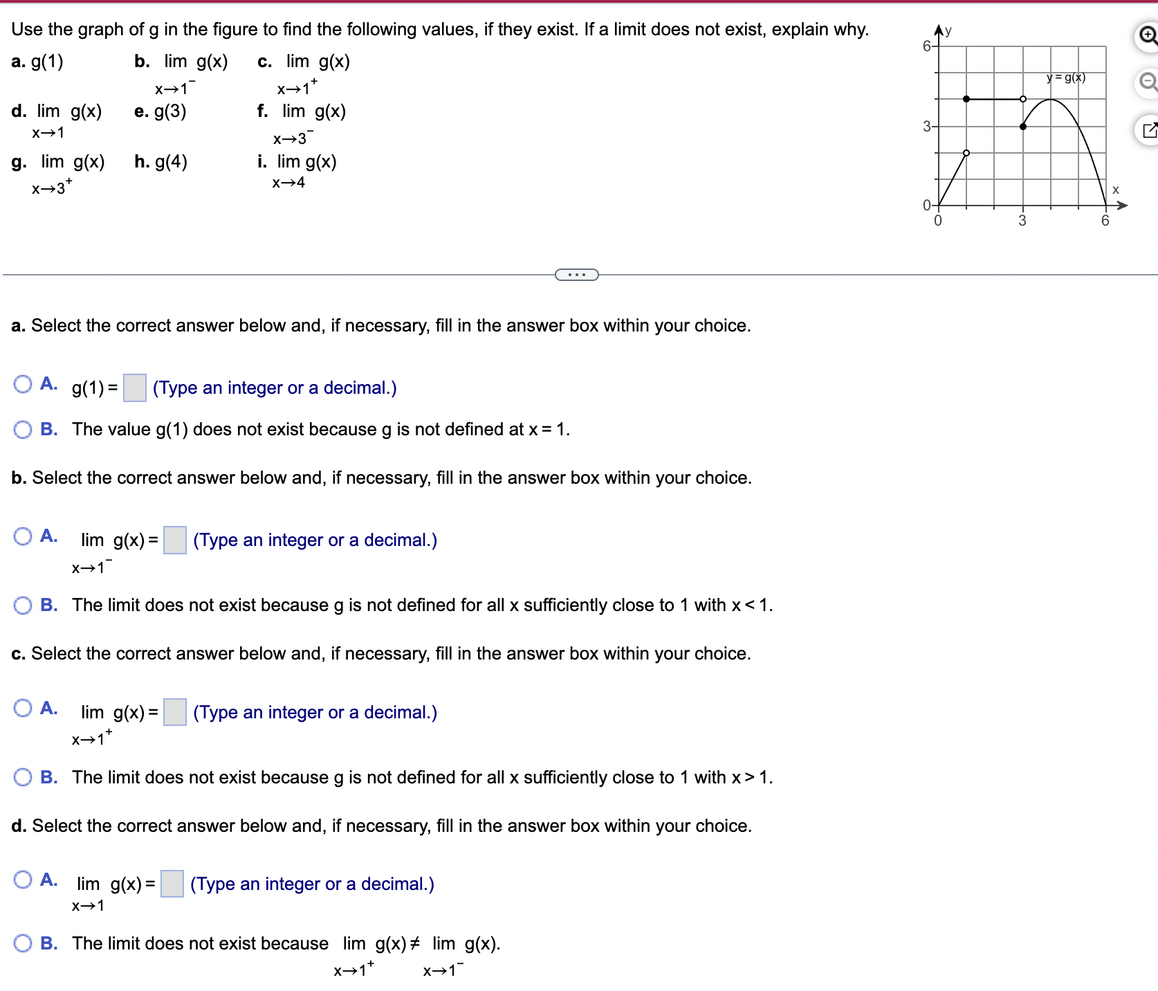 Solved Use the graph of g in the figure to find the | Chegg.com