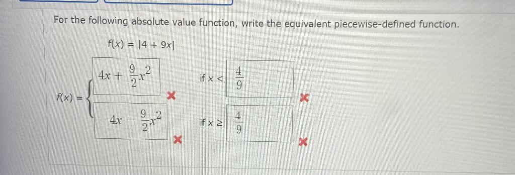Solved For the following absolute value function, write the | Chegg.com