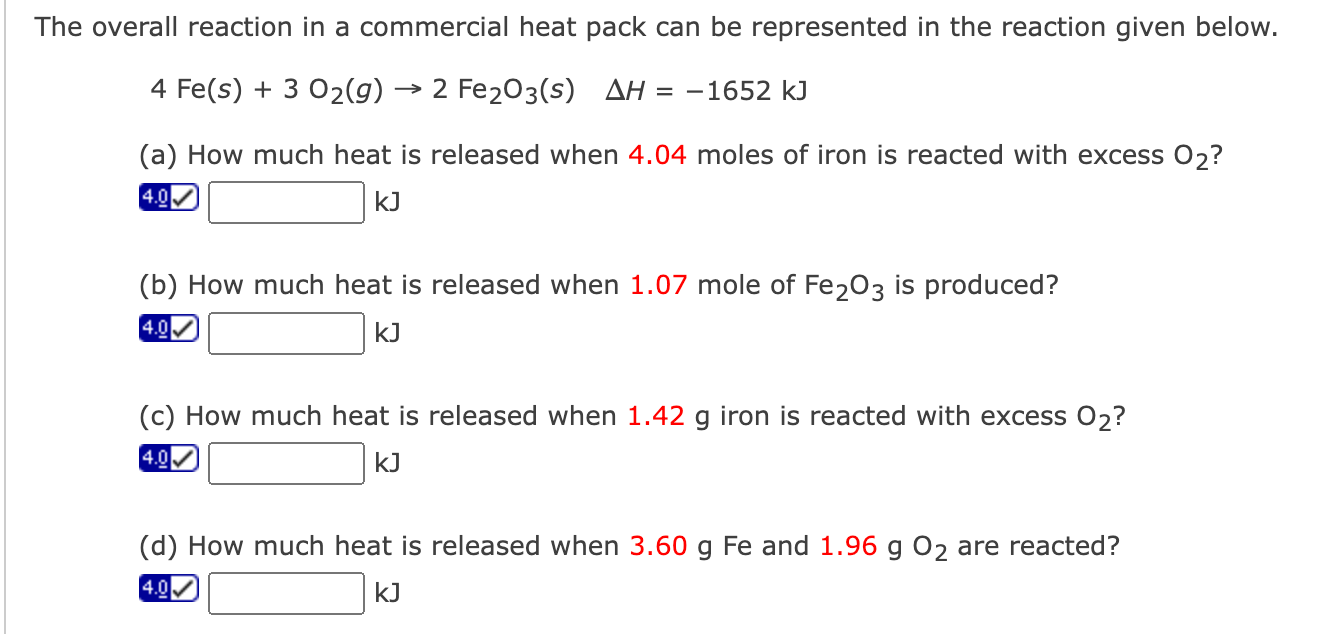Solved he overall reaction in a commercial heat pack can be | Chegg.com