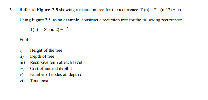 Solved 2. Refer to Figure 2.5 showing a recursion tree for | Chegg.com