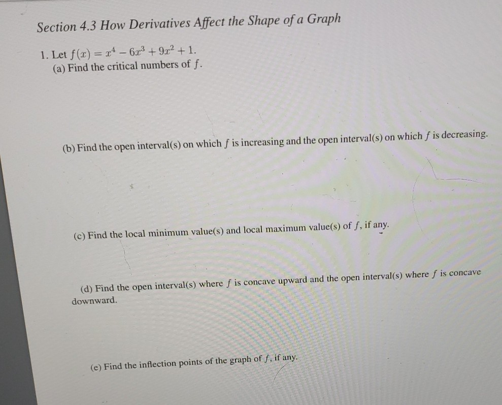 Solved Section 4.3 How Derivatives Affect the Shape of a | Chegg.com
