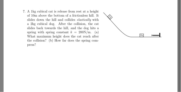 Solved 7. A lkg cubical cat is release from rest at a height | Chegg.com