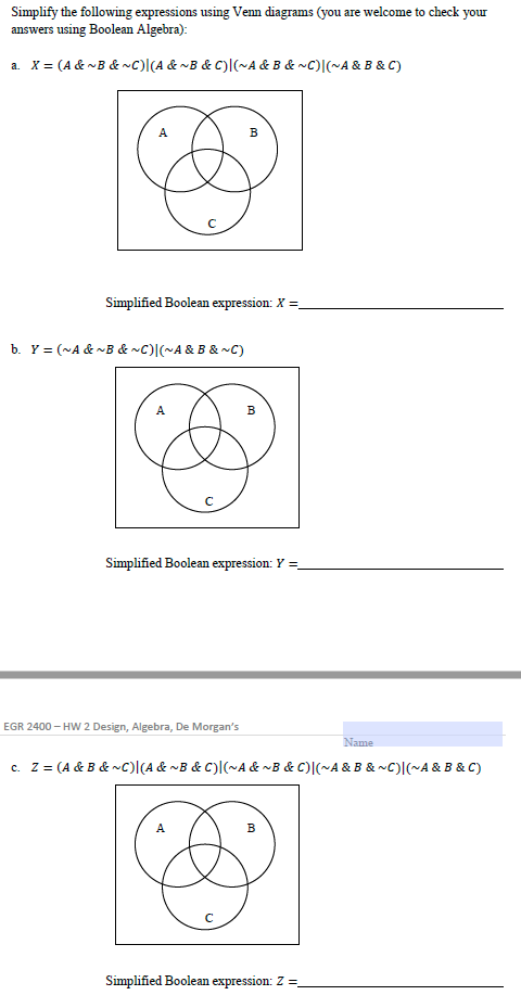 Solved Simplify the following expressions using Venn | Chegg.com