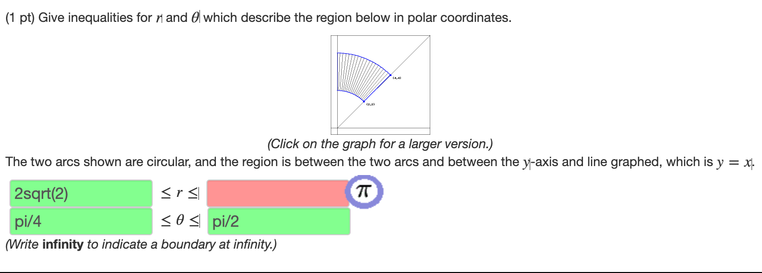 Solved (1 pt) Give inequalities for and which describe the | Chegg.com