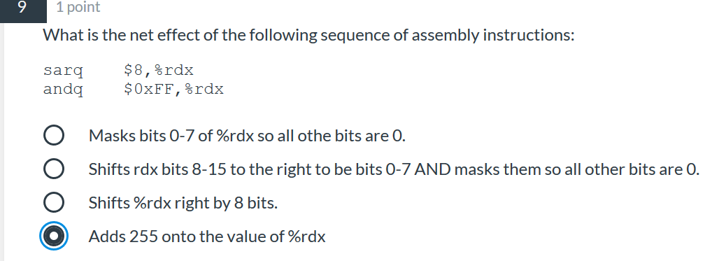 Solved 1 point What is the net effect of the following | Chegg.com