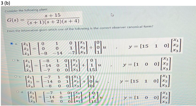Solved 3 (b) Consider the following plant: | Chegg.com