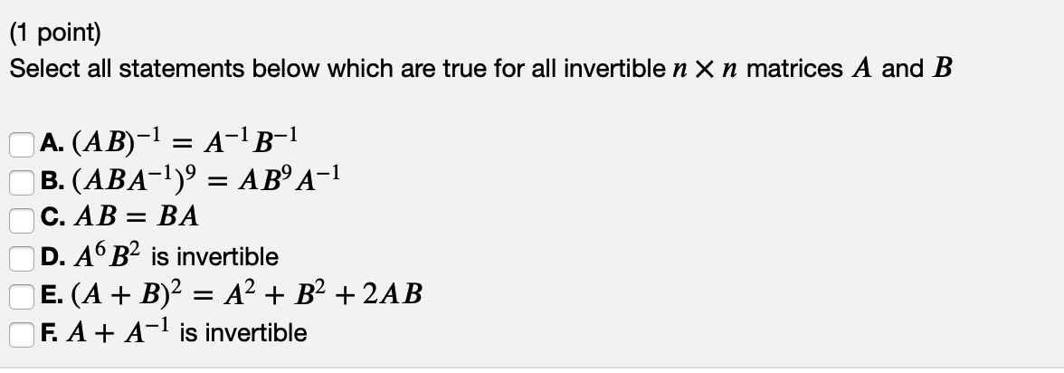 Solved (1 point) Select all statements below which are true | Chegg.com