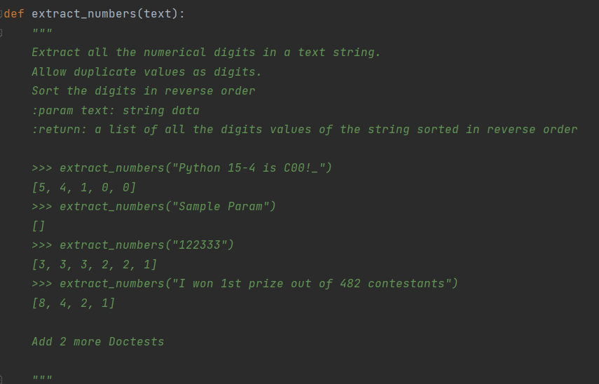 Solved Complete the extract_numbers() function according to | Chegg.com