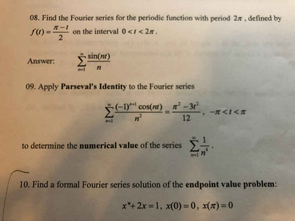 Solved Problem 9 Apply Parsevals Identity To The 