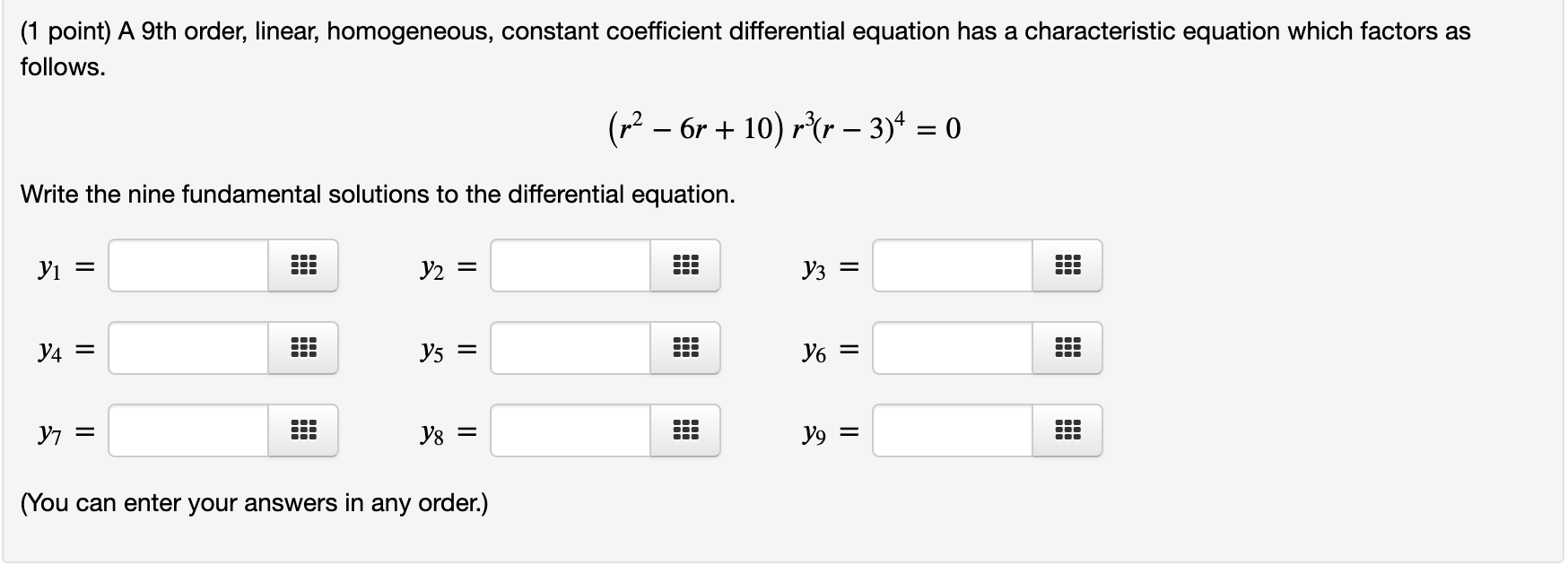 Solved (1 point) A 9th order, linear, homogeneous, constant | Chegg.com