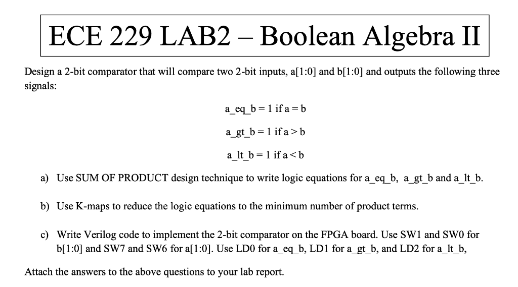 Solved ECE 229 LAB2 - Boolean Algebra II Design a 2-bit | Chegg.com