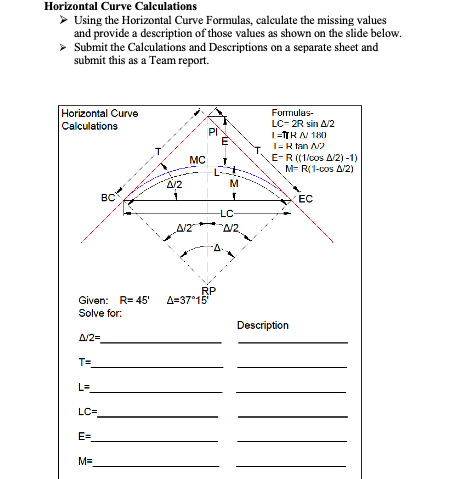 Solved Horizontal Curve Calculations Using the Horizontal | Chegg.com