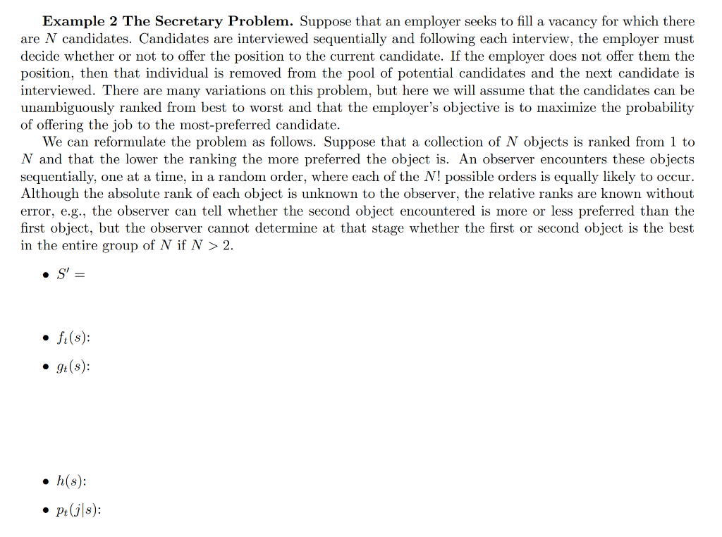 Example 2 The Secretary Problem. Suppose that an | Chegg.com