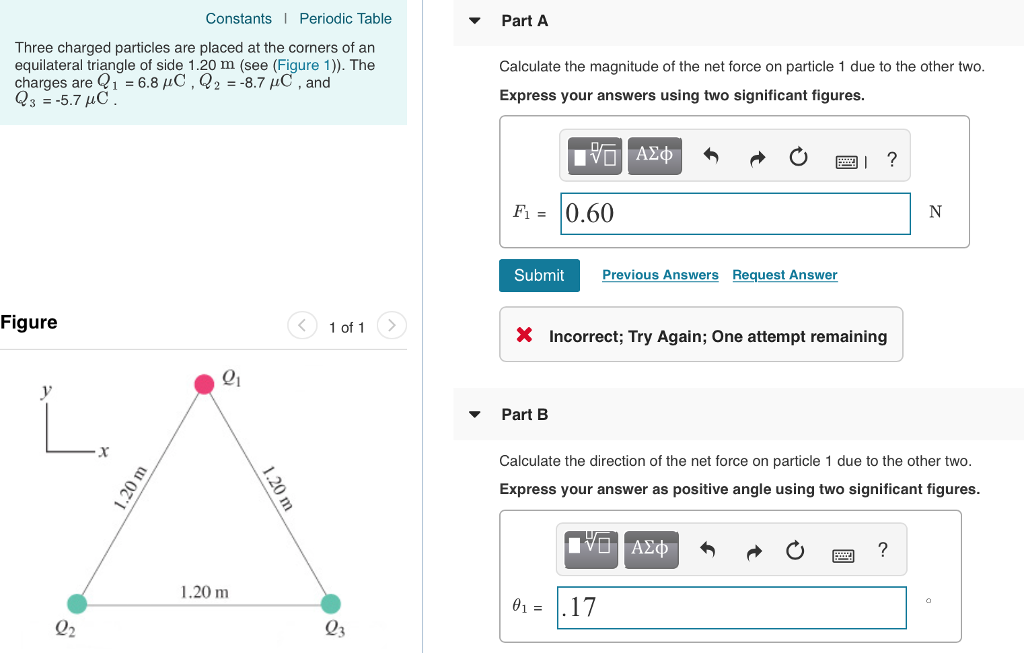 Solved Constants Periodic Table Part A Three charged | Chegg.com