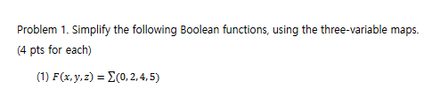 Solved Problem 1. ﻿Simplify the following Boolean functions, | Chegg.com