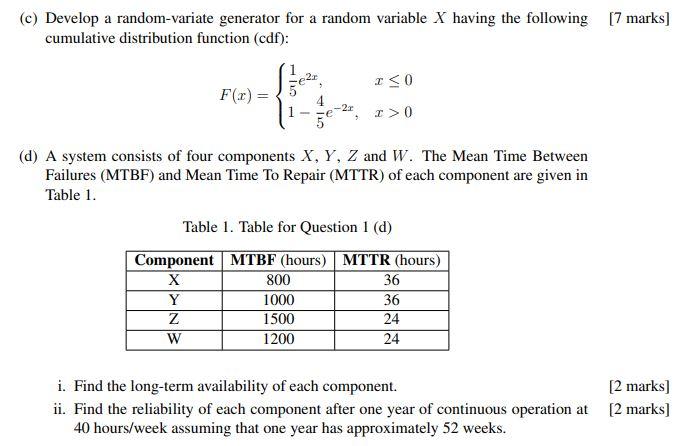 (c) Develop a random-variate generator for a random | Chegg.com