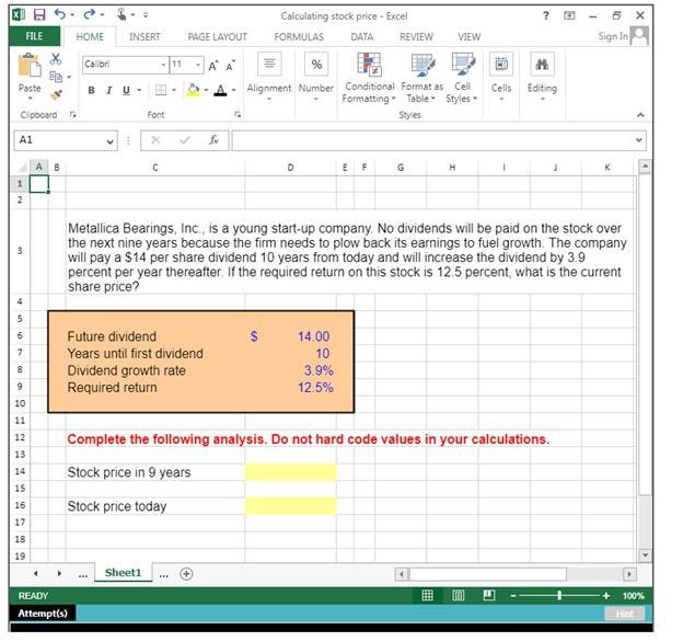 Solved ? 6 х Calculating stock price - Excel FORMULAS DATA | Chegg.com