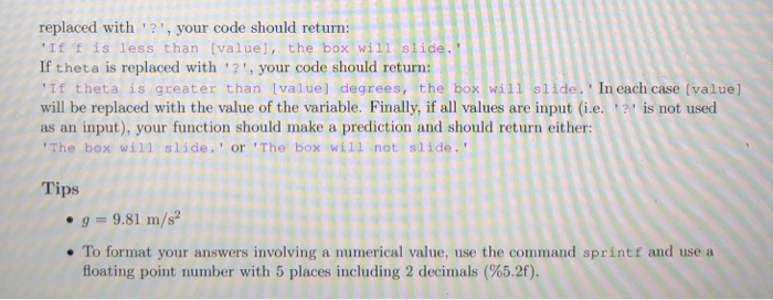 Solved 1 Box on a Slope function [prediction] = | Chegg.com