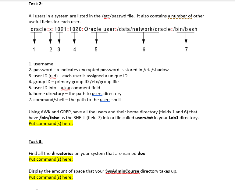 Solved Task 2: All users in a system are listed in the | Chegg.com
