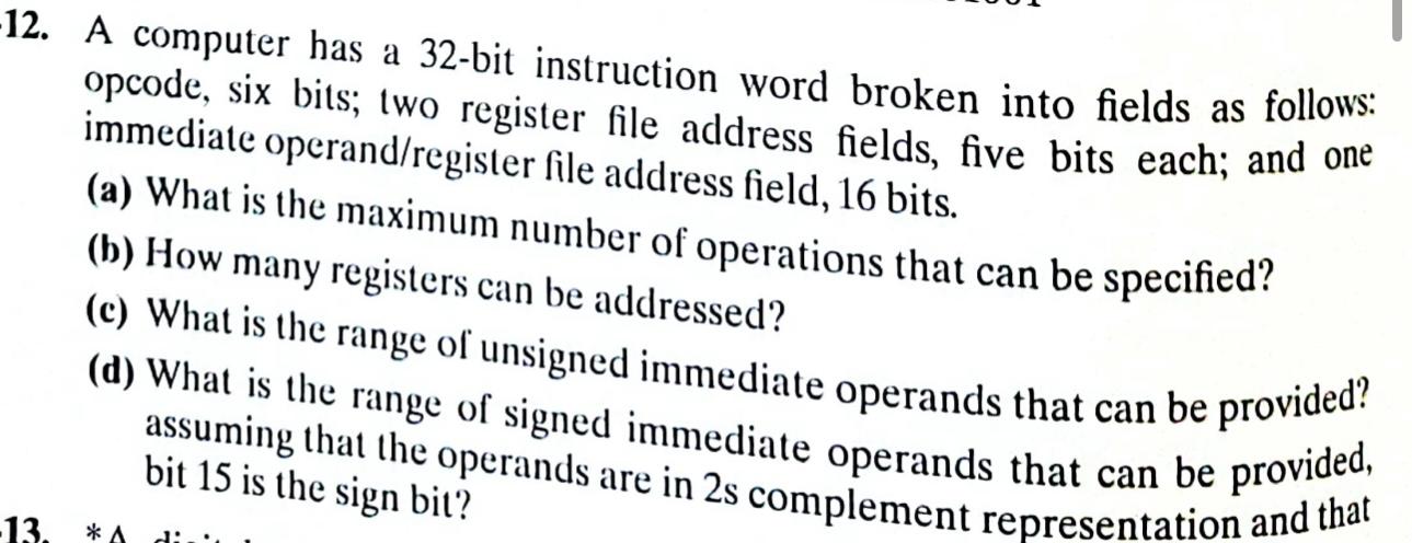 Solved 2. A computer has a 32-bit instruction word broken | Chegg.com