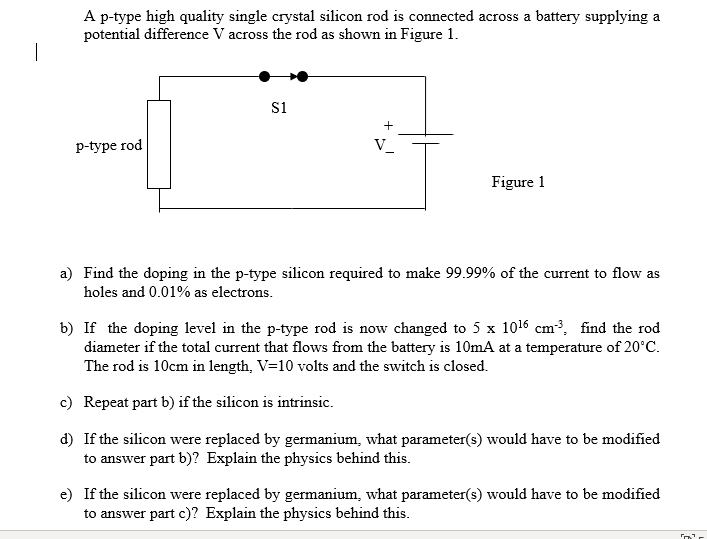 Solved A p-type high quality single crystal silicon rod is | Chegg.com