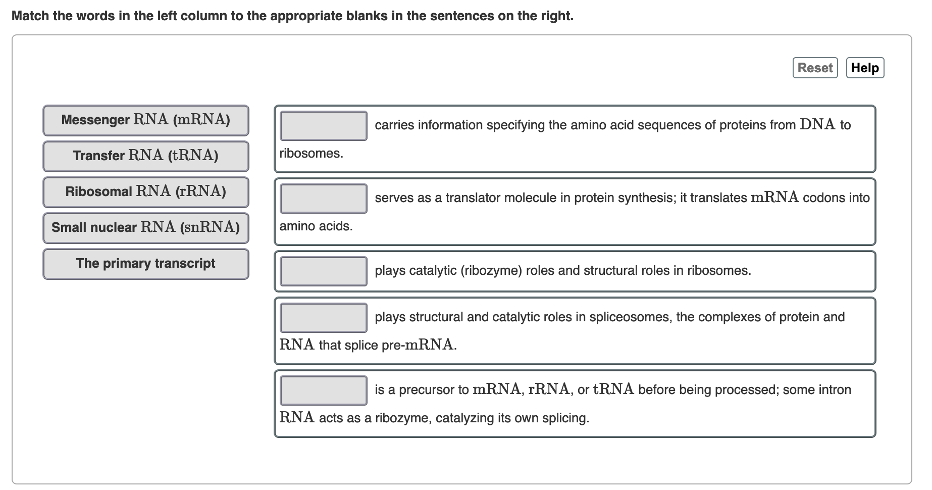 Solved Match the words in the left column to the appropriate | Chegg.com
