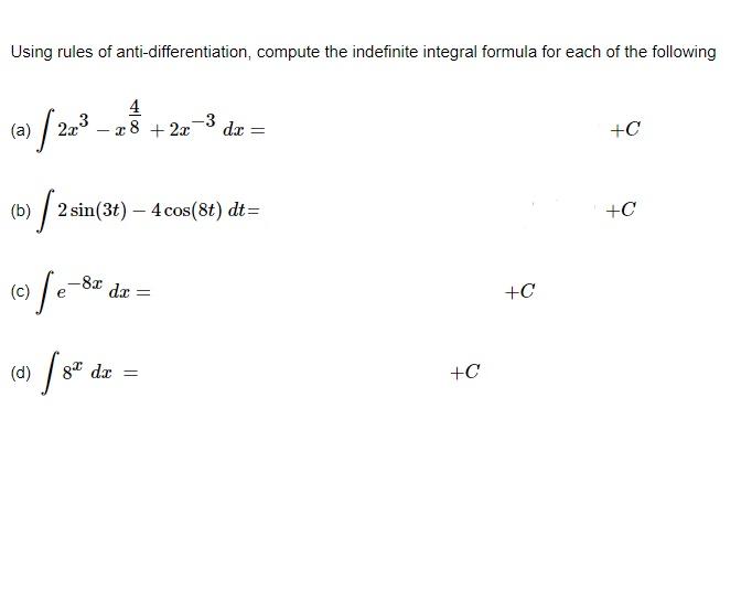 Solved Using rules of anti-differentiation, compute the | Chegg.com