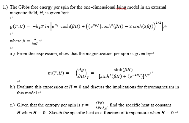 Solved The Gibbs free energy per spin for the | Chegg.com