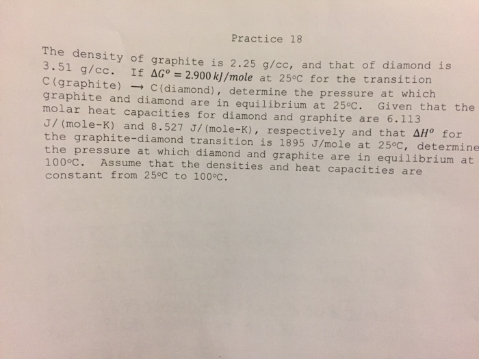 Solved Practice 18 The density of graphite is 2.25 g/cc, and | Chegg.com