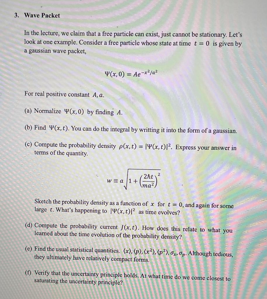 Solved 3. Wave Packet In the lecture, we claim that a free | Chegg.com
