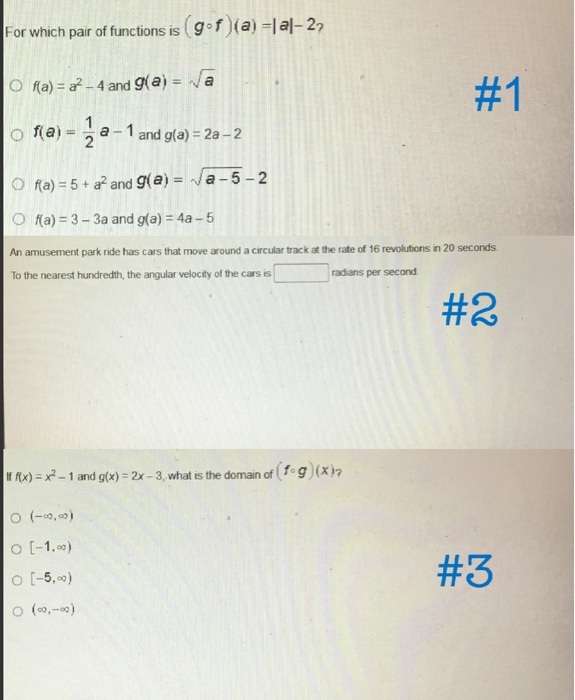 Solved For which pair of functions is gof )(a) lal 2 #1 o | Chegg.com