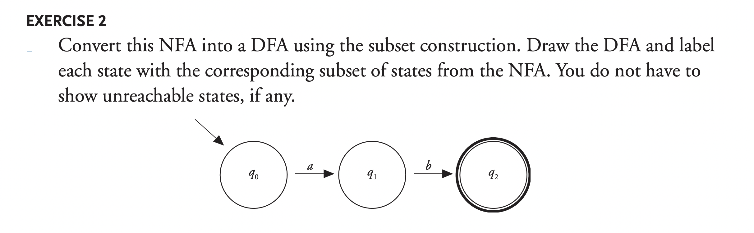 Solved EXERCISE 2 a Convert this NFA into a DFA using the | Chegg.com