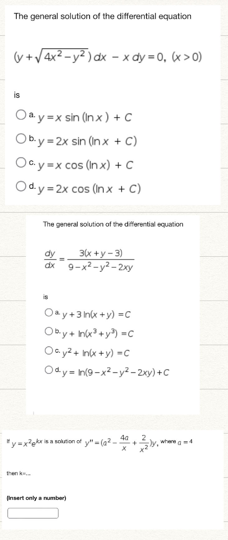 Solved The general solution of the differential equation | Chegg.com