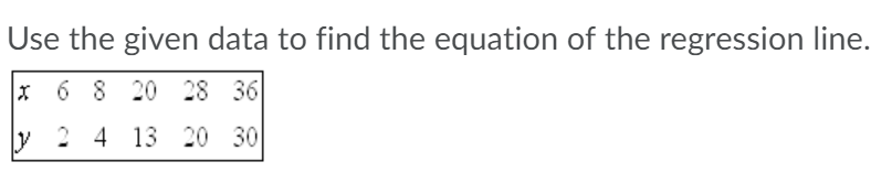 Solved |Use the given data to find the equation of the | Chegg.com