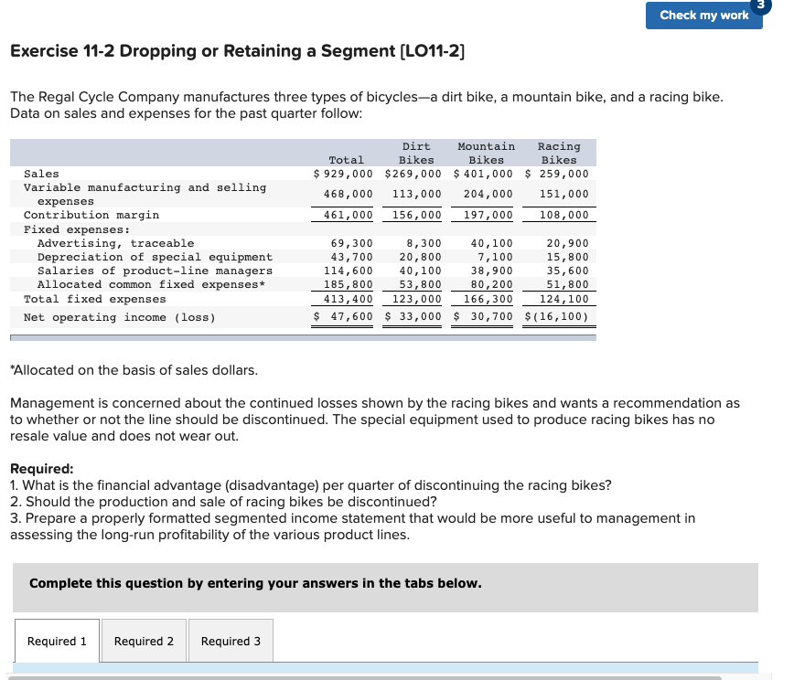Solved Check my work Exercise 11-2 Dropping or Retaining a | Chegg.com