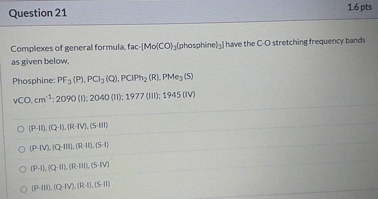 Solved 1.6 pts Question 21 Complexes of general formula, | Chegg.com
