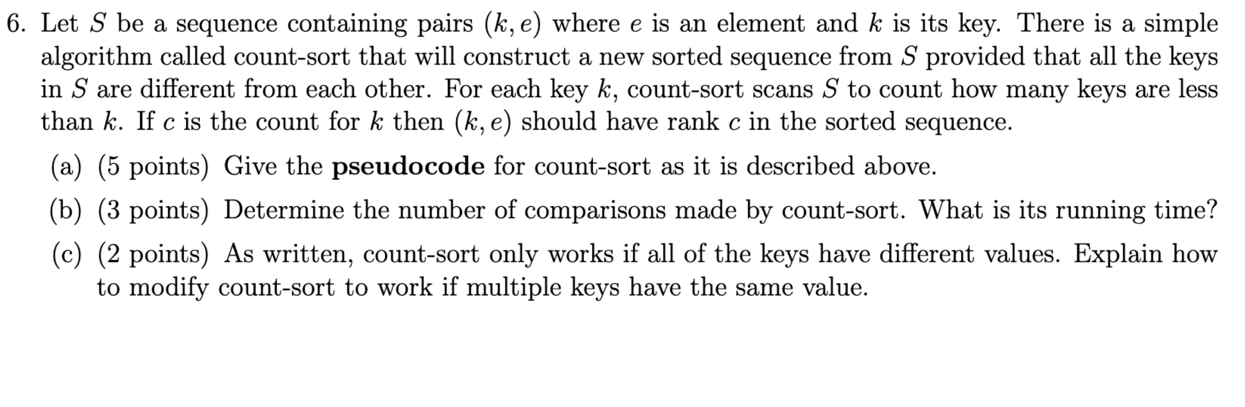 Let S be a sequence containing pairs (k,e) where e is | Chegg.com