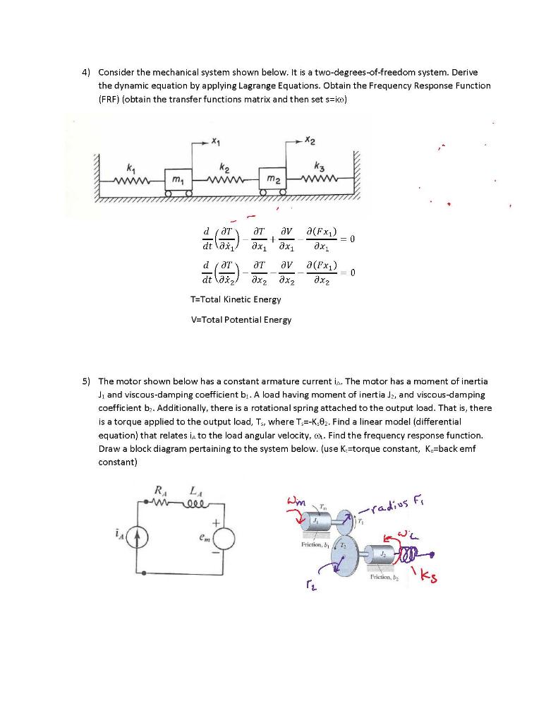 Solved Number 4 only) Consider the mechanical system shown | Chegg.com