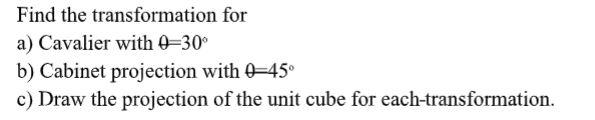 Solved Find the transformation for a) Cavalier with 9=30° b) | Chegg.com