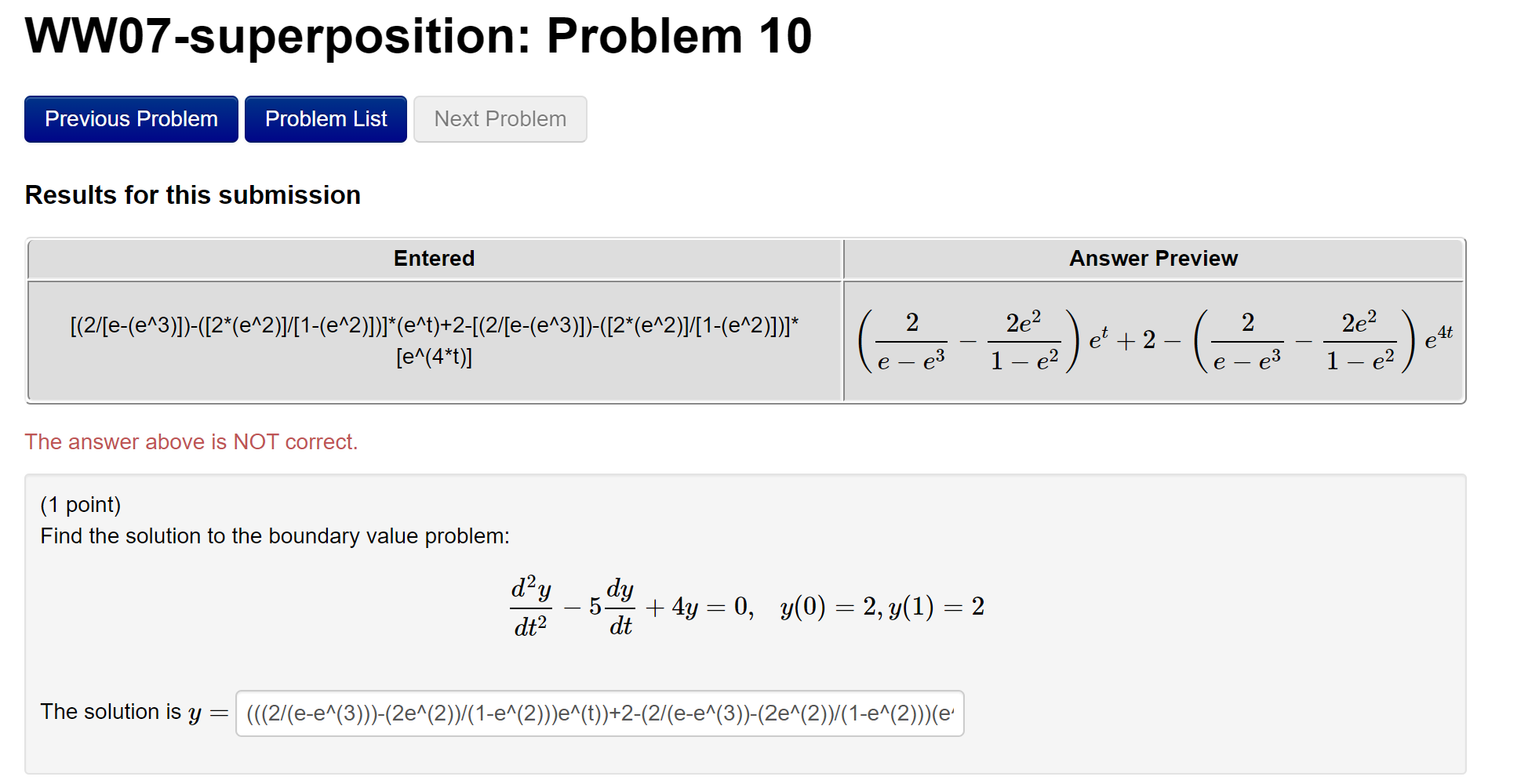 Solved WW07-superposition: Problem 7 (1 point) Find y as a | Chegg.com