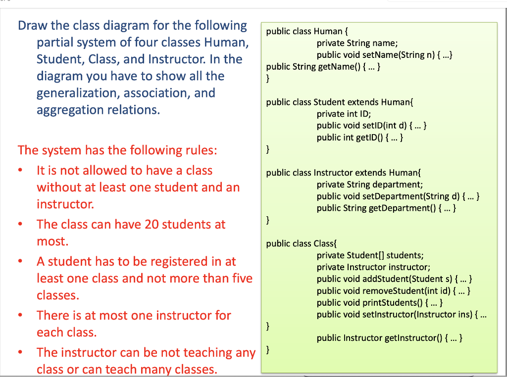 Solved Draw the class diagram for the following partial | Chegg.com