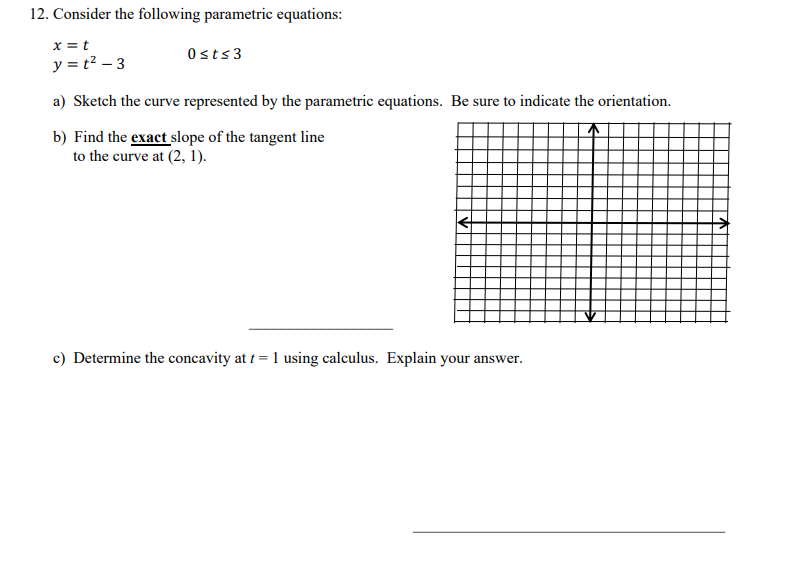 Solved 12. Consider the following parametric equations: | Chegg.com