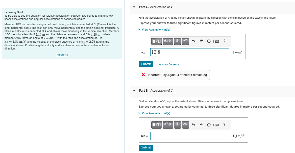 Part A - ﻿Acceleration of ALearning Goal:To be able | Chegg.com