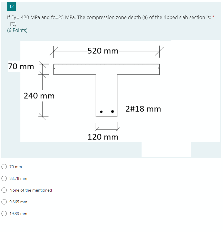 Solved 12 If Fy= 420 MPa and fc=25 MPa, The compression zone | Chegg.com
