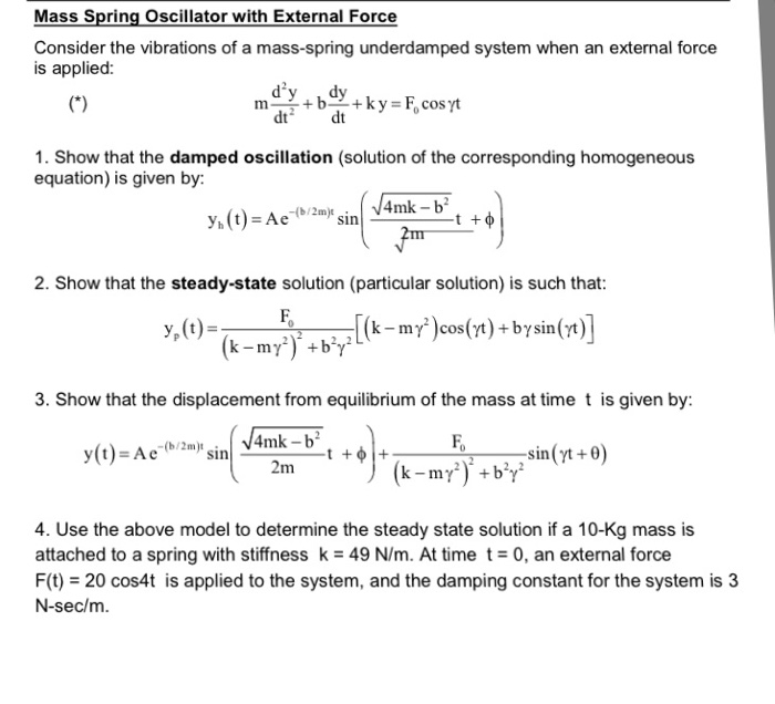 Solved Mass Spring Oscillator with External Force Consider | Chegg.com