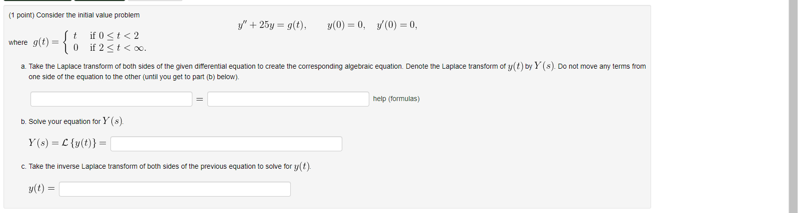 Solved (1 point) Consider the initial value problem y' + 25y | Chegg.com