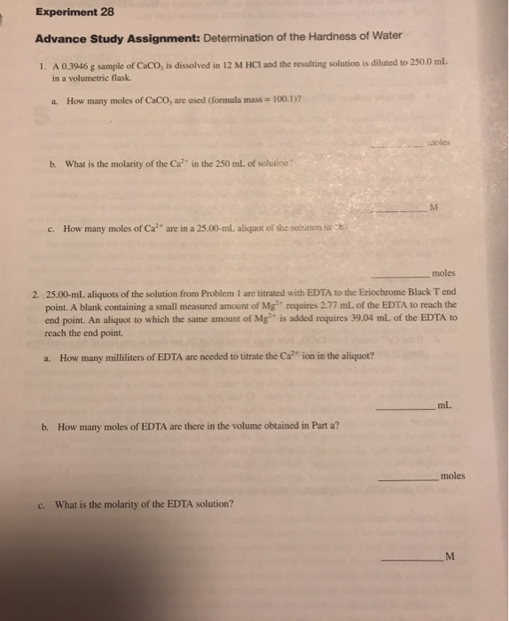 Solved Experiment 28 Advance Study Assignment: Determination | Chegg.com