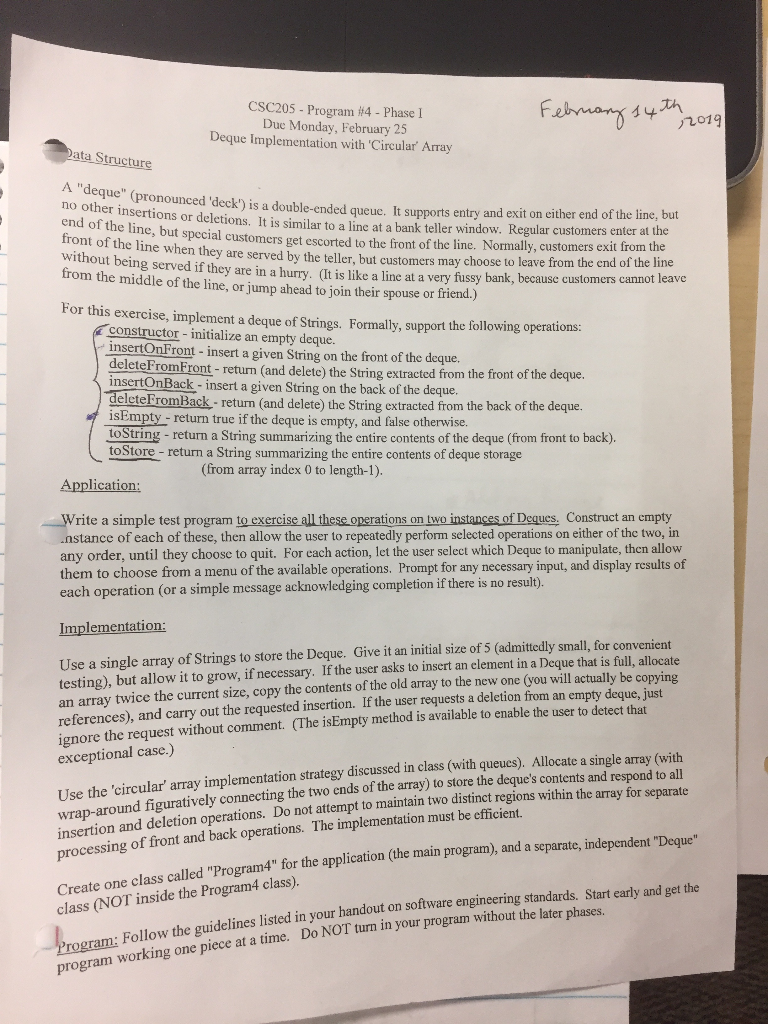 Solved th CSC205-Program #4-Phase I Duc Monday, February 25 | Chegg.com