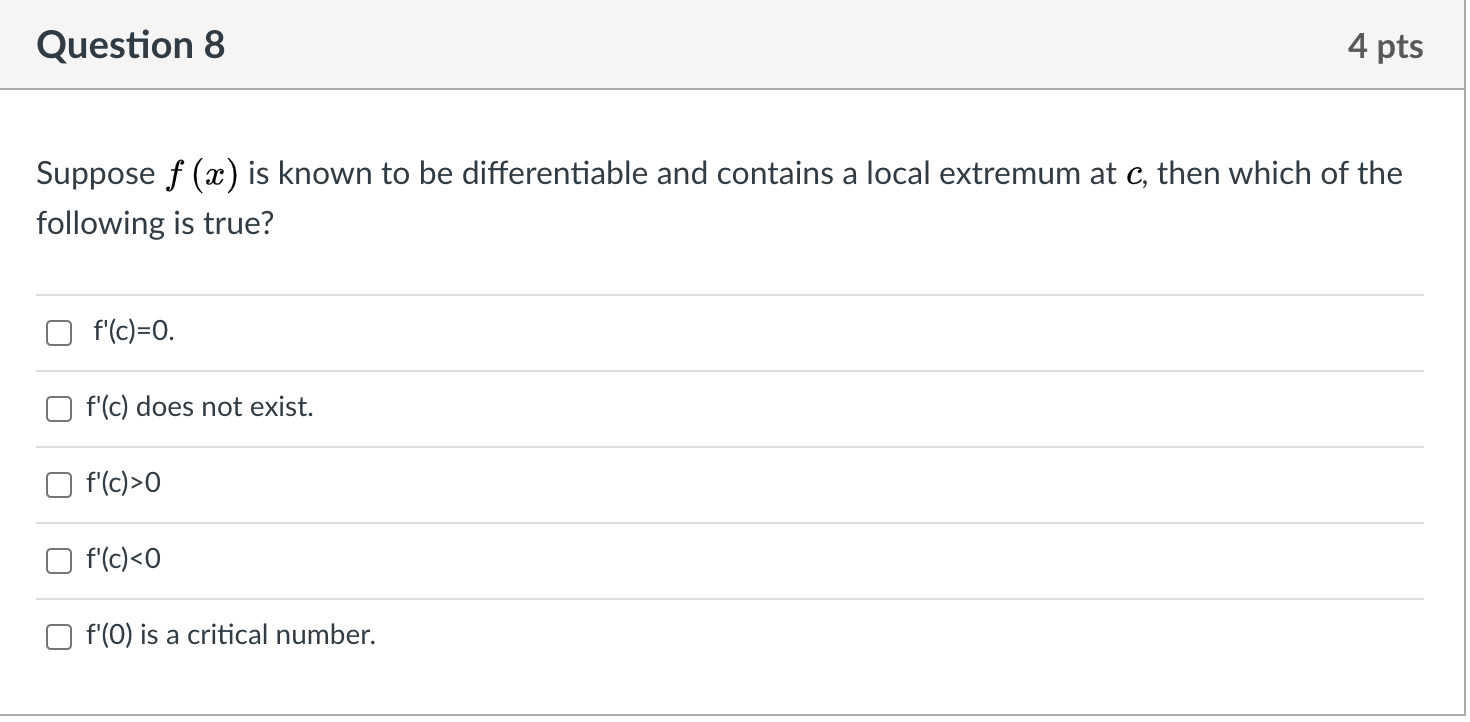 Solved Question 8 4 pts Suppose f (a) is known to be | Chegg.com
