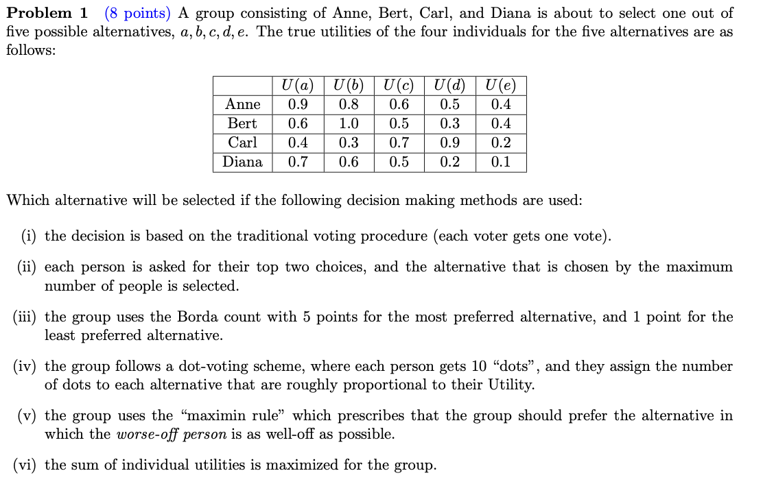 Problem 1 (8 points) A group consisting of Anne, | Chegg.com